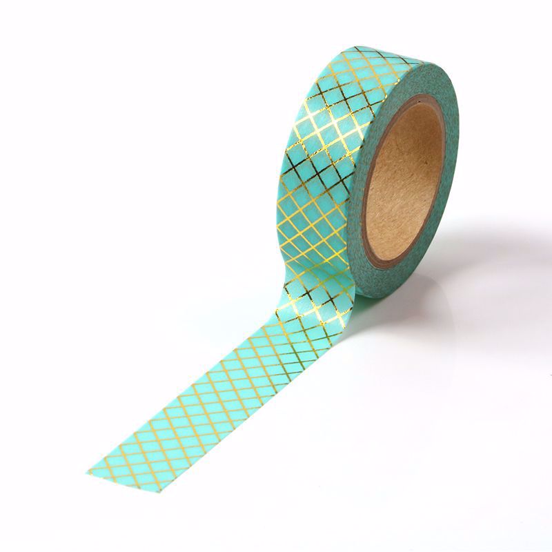 Grid Gold Foil Blue Washi Tape. Custom and stock washi tape ...