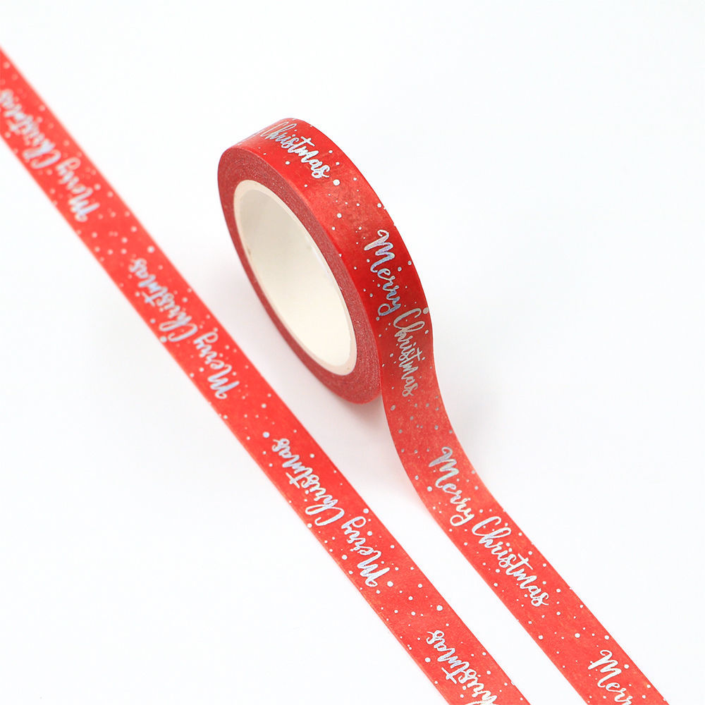 10mm x 10m CMYK Silver Holographic Foil Merry Christmas Washi tape ...