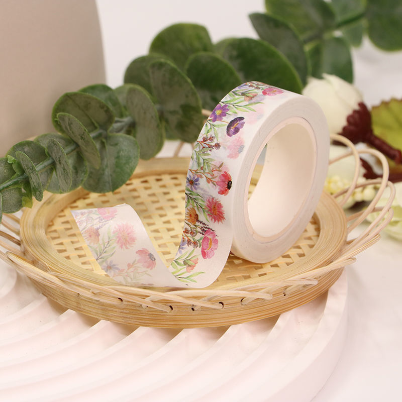 15mm x 10m CMYK Water Color Pink Purple Flower Pattern Washi Tape ...