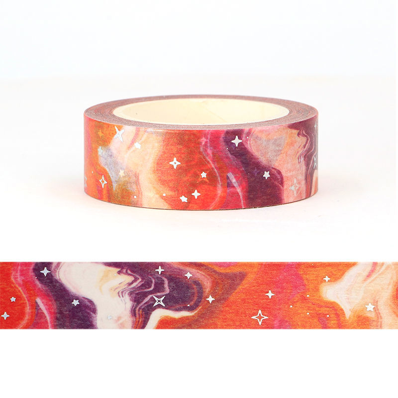 15mm x 10m CMYK Foil Orange Purple Galaxy Cloud Washi Tape. Custom and ...